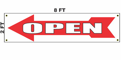 OPEN LEFT ARROW Banner Sign 2x8 for Business Shop Building Store Front ...