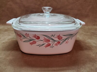 CorningWare Rosemarie Pink Tulip Casserole Dish w/Lid A-1 1/2-B (1.5L ...