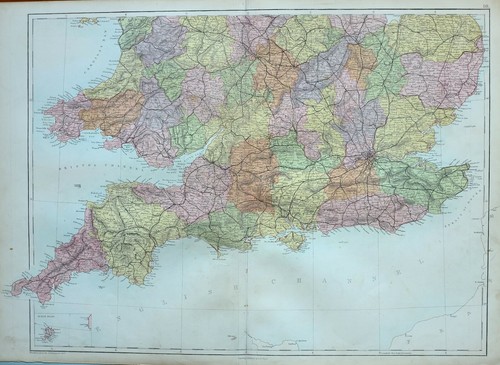 1876 ANTIQUE MAP SOUTHERN ENGLAND & WALES HAMPSHIRE SOMERSET MONMOUTH ...