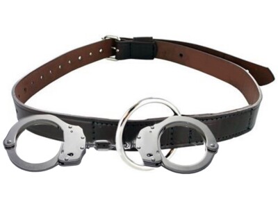 Vintage Style Leather Transport Belt w/ Police Grade Chain Handcuffs ...