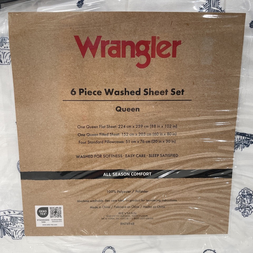 Wrangler 6 pc QUEEN Washed Soft Sheet Set Western Desert Cowboy Guitar ...