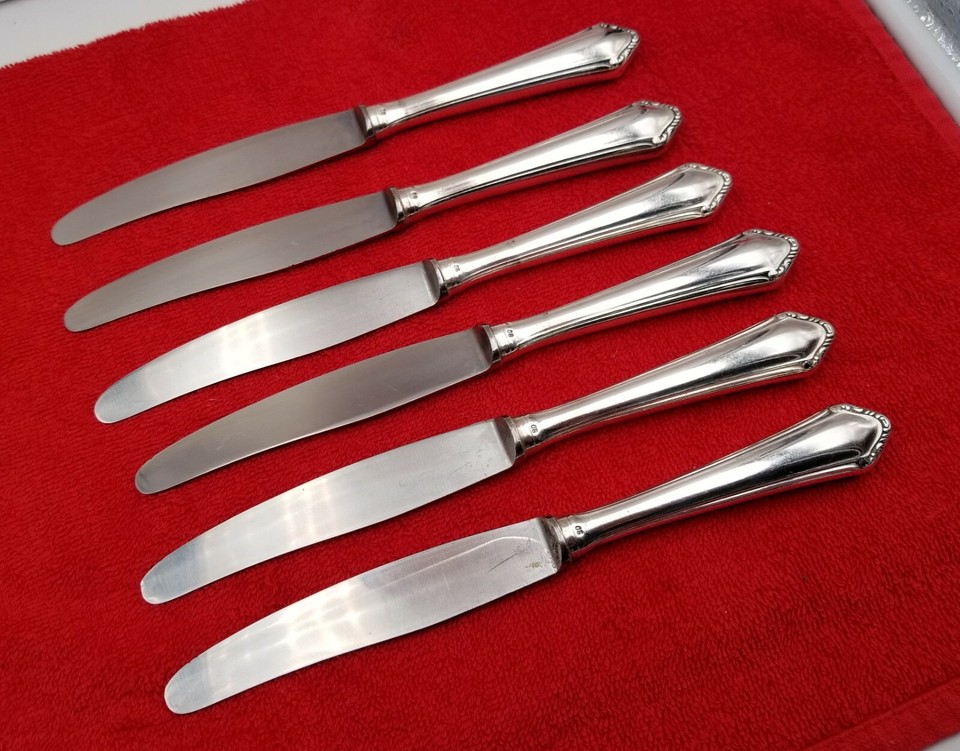 6 Dinner Knives ~ Homag 90 Germany Silverplate Flatware Scroll Pattern ...
