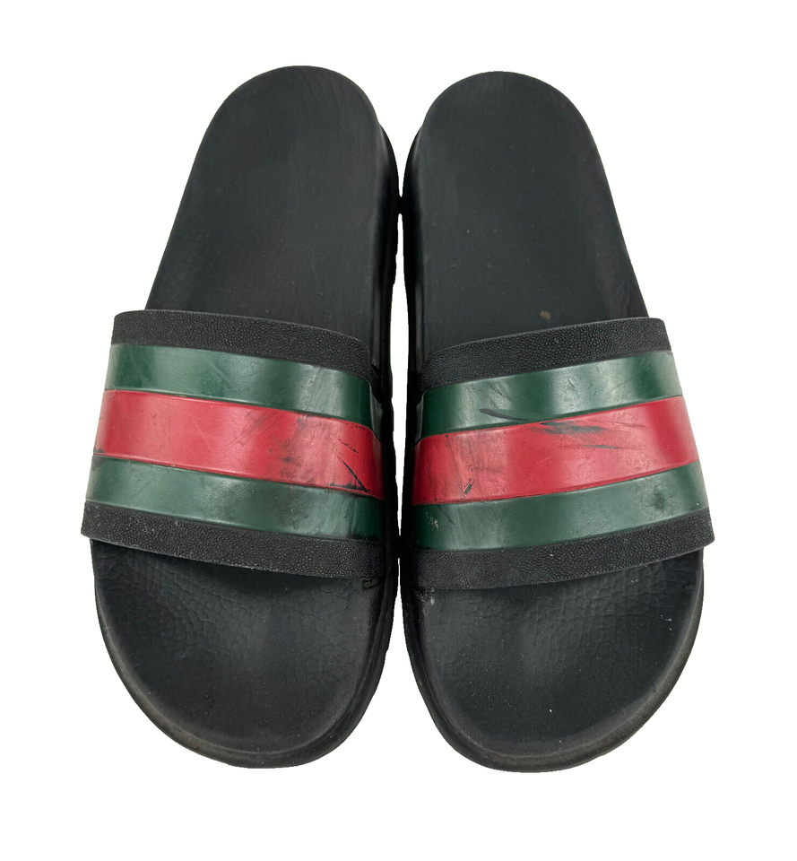 Gucci Auth Men 10.5 US 10 UK 44 EU Black Web Rubber Pool Slides Sandals ...