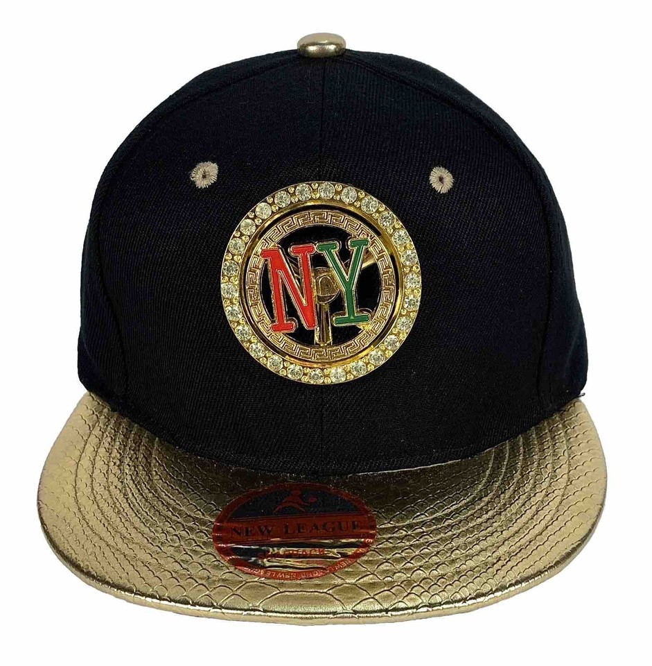 NY Spinning Gold Metal Logo New York 3D Flat Bill Snap Back Ball Cap ...