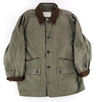 Orvis Chore Coat Barn Jacket Corduroy Collar Olive Green Button Up Mens ...