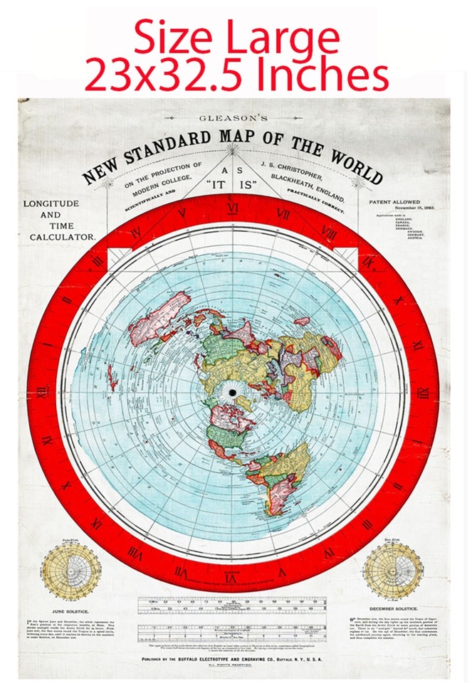 1892 Flat Earth New Standard Map of the World Alexander Gleason Gleason ...