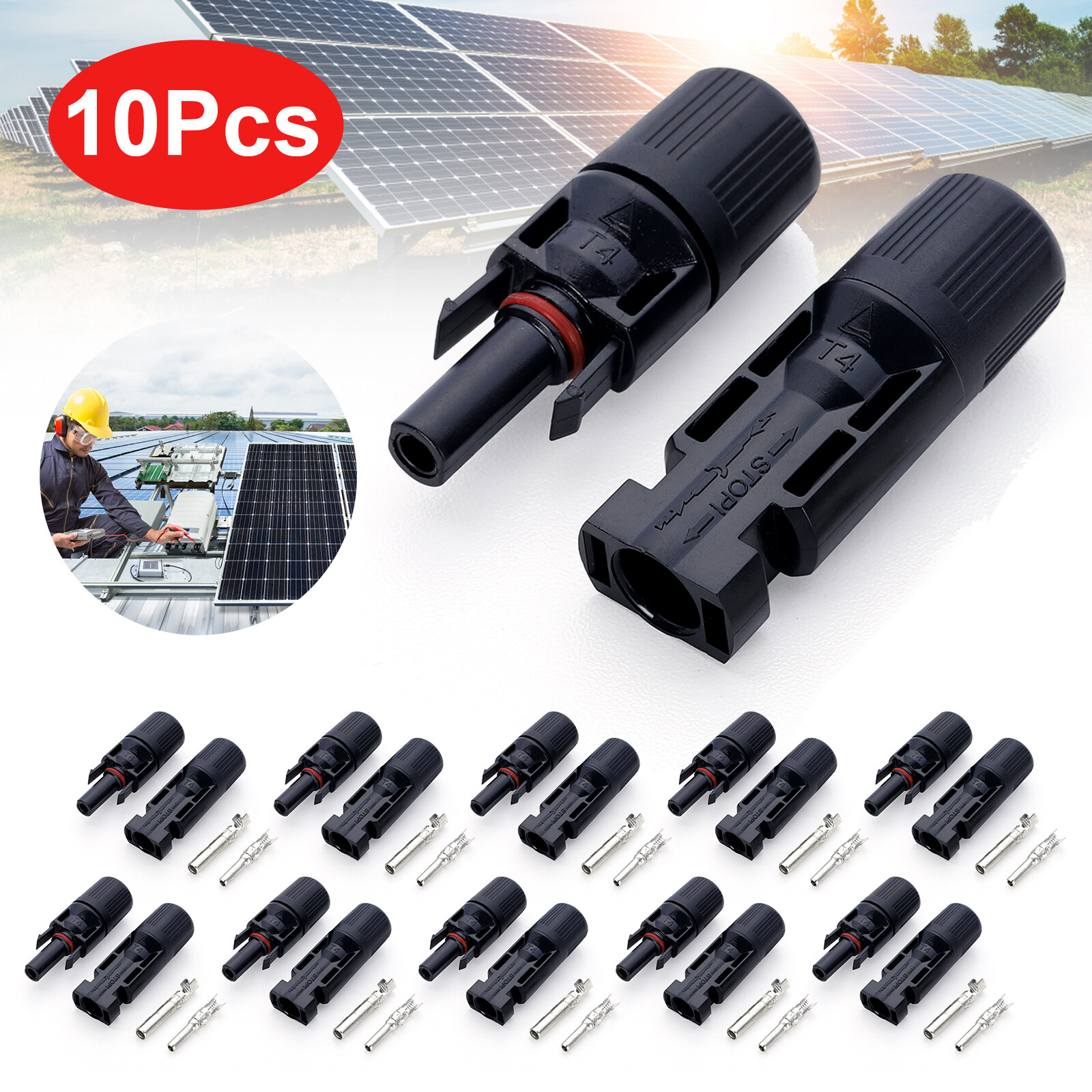 20Pairs Solar Cable Connectors 4mm-6mm 30Amp Waterproof Solar Panel ...