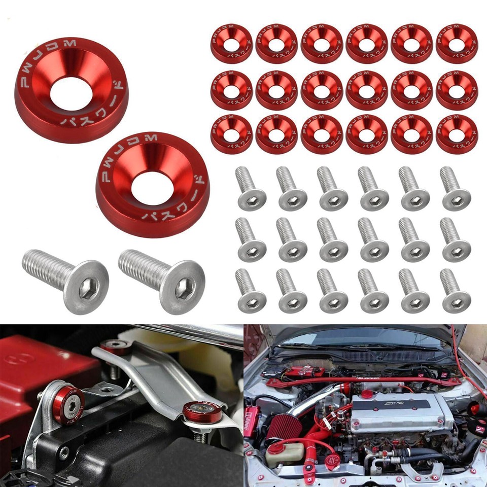 20Pcs Red Billet Aluminum Fender Bumper Washer Bolt Engine Bay Screw ...