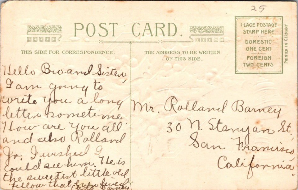 Winsch Christmas Postcard Antique Basket Weave Silver Bell Holly Berry ...