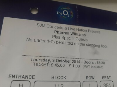 Pharrell Williams ticket, The O2, London, October 2014 | eBay