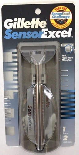 GILLETTE Sensor Excel Razor Shaver Handle w/ 2 Refill Cartridge Blades ...