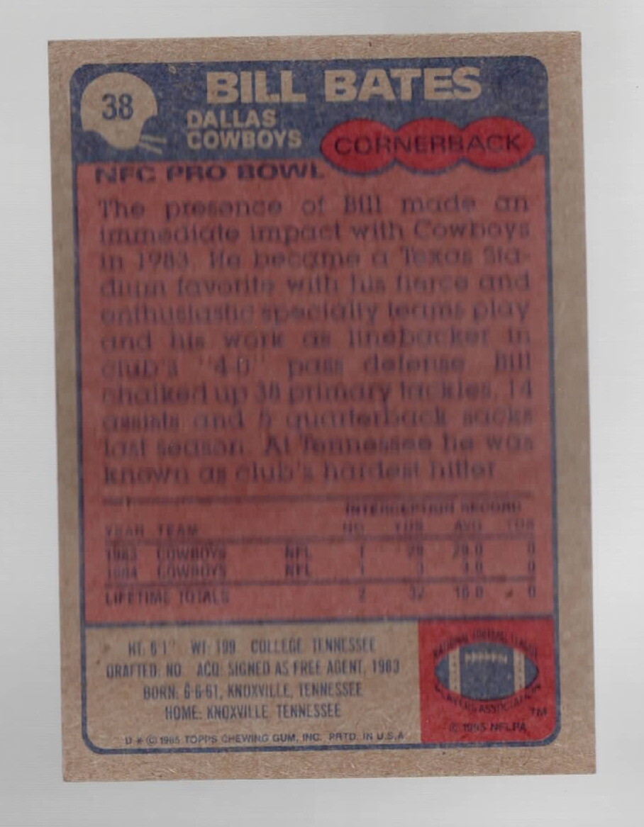 1985 Topps - #38 Bill Bates (RC) for sale online | eBay