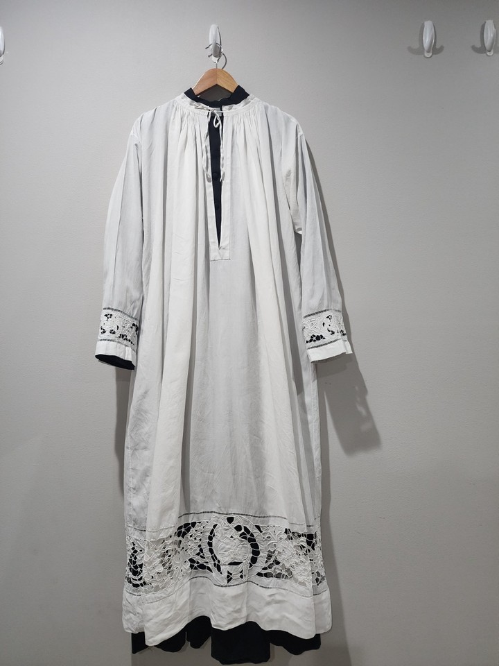 Antique Linen Alb with Hand Done Richeliu Lace, Agnus Dei, Pelican and ...