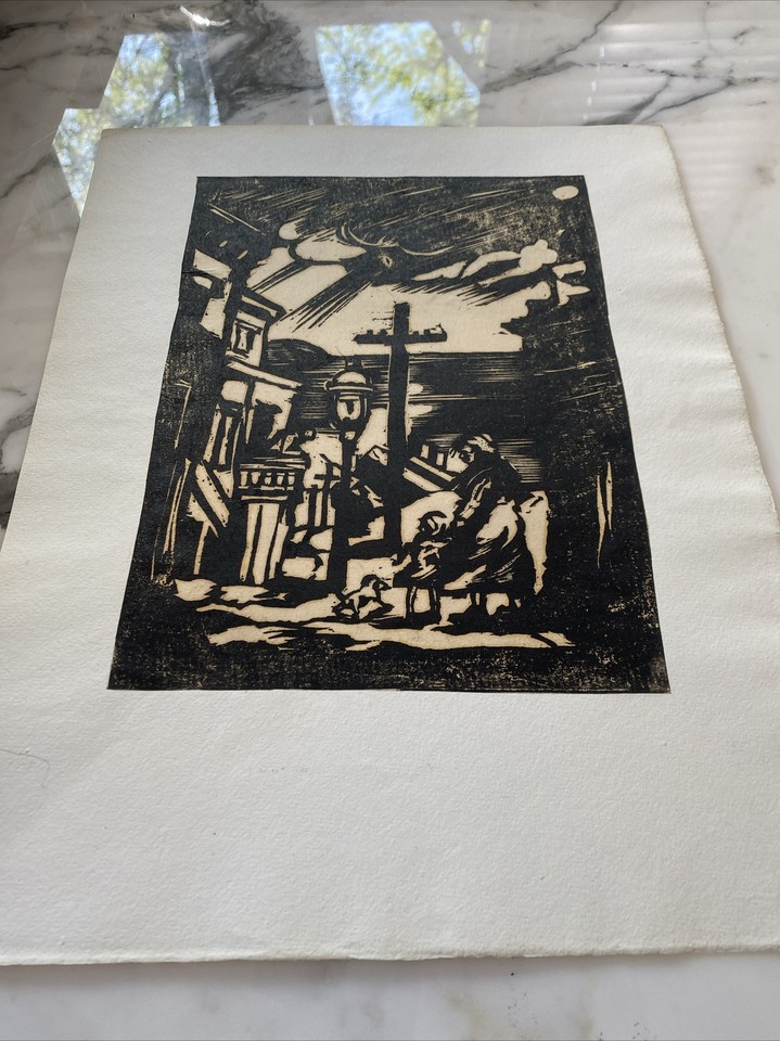 Howard Simon (American 1903-1979) Stormy Night, San Francisco woodcut ...