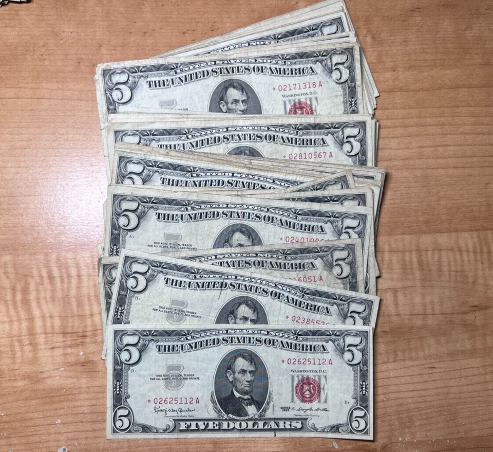 $5 STAR NOTE Five Dollar Red Seal Note Certificate Old US Bill Money ...