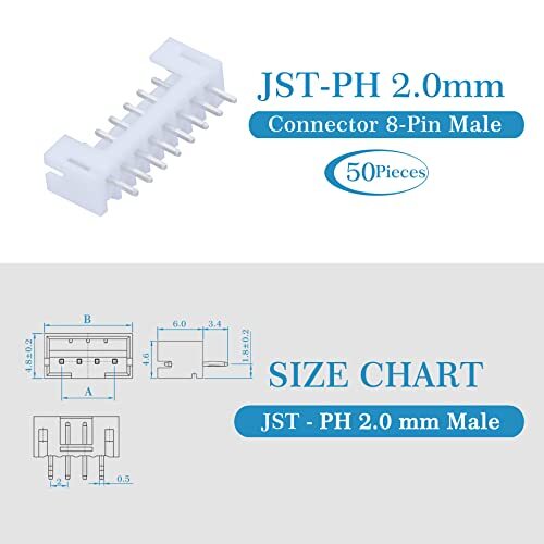 JST PH 2.0 mm Pitch 8-Pin JST Wiring Connecting IC Male Plugs, Female ...
