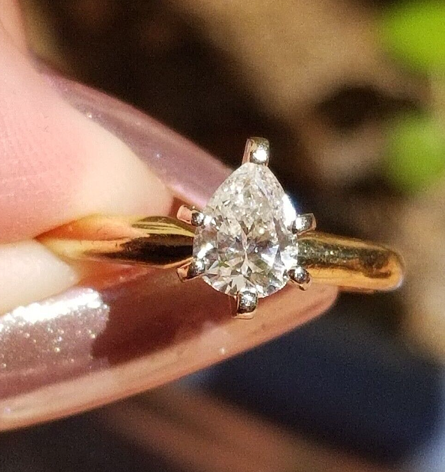 Beautiful Quality Natural Pear Diamond Solitaire Engagement 14k ring | eBay