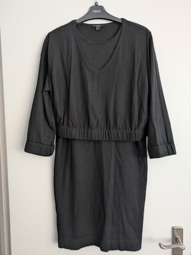COS Black 100% Wool Knit Tunic Dress 3/4 sleeve, front Overlay, Size S ...