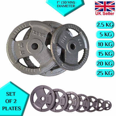Weight Plates Set Pair Cast Iron 1" Hole Disc Dumbbell Standard Barbell ...