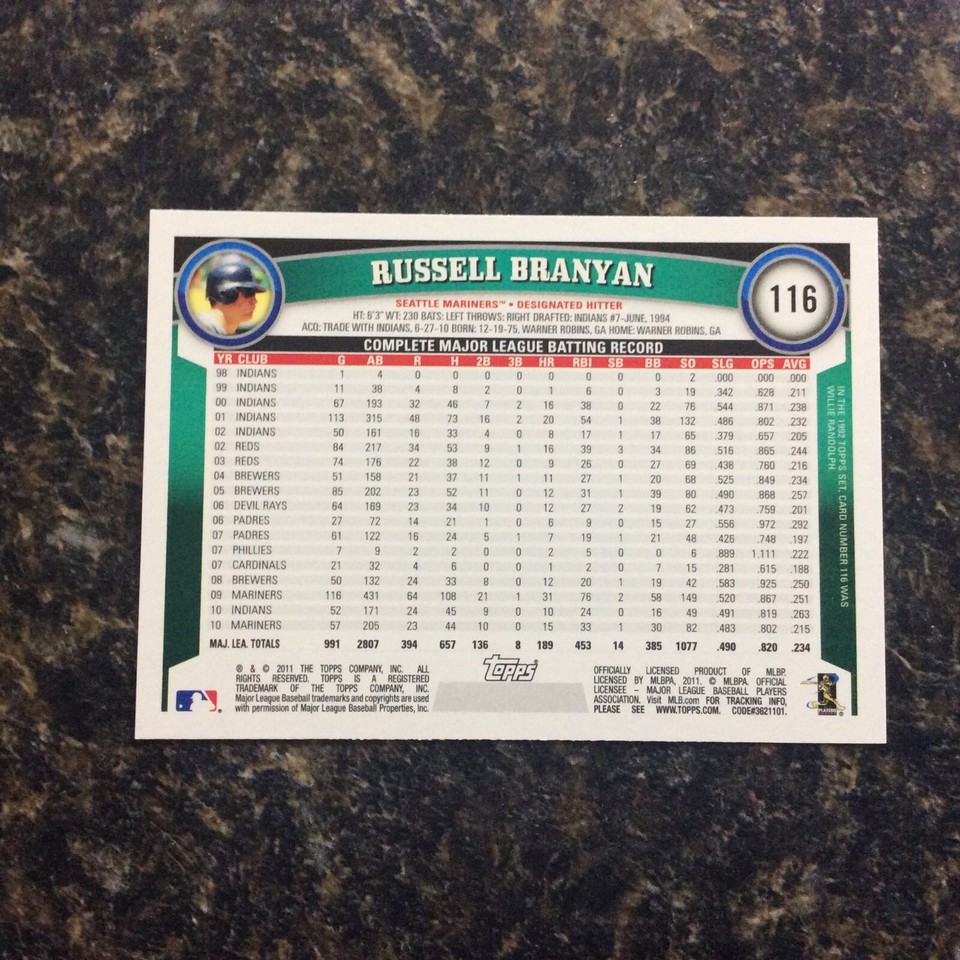 2011 Topps #116 Russell Branyan Seattle Mariners | eBay