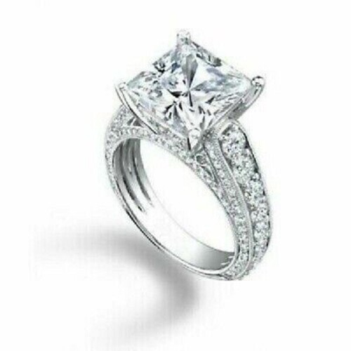 3CT Lab Created Diamond Solitaire Engagement Ring 14K White Gold Plated ...