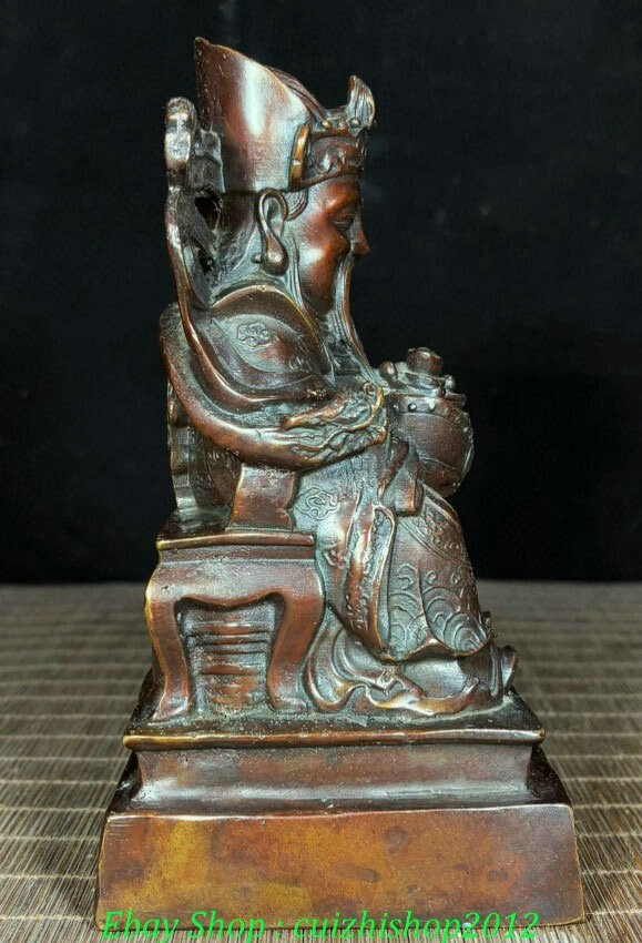 7'' Old Pure Bronze Money Wealth Mammon God Money Coin Rreasure Bowl ...