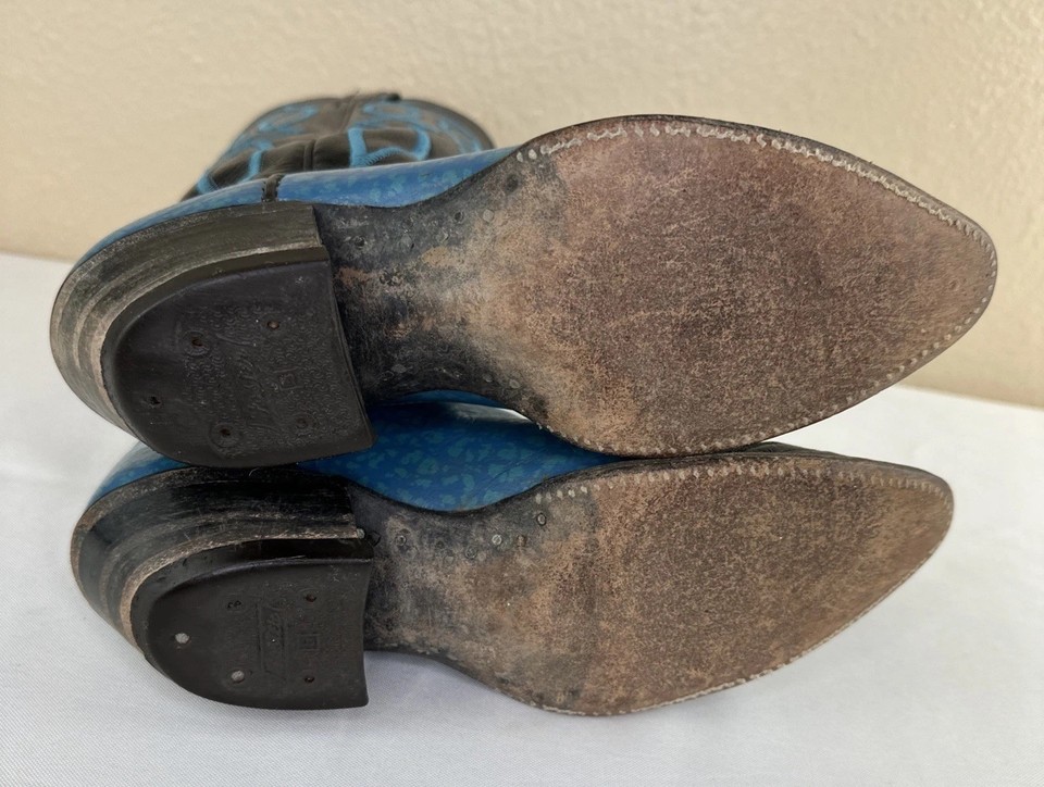Vtg Tony Lama Cowboy Boots Lizard Wingtip Black Label Turquoise 2 Tone ...
