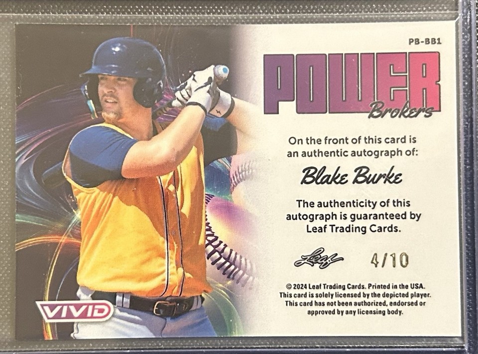 2024 Leaf Vivid Blake Burke Power Brokers Yellow Autograph SSP Card /10 ...