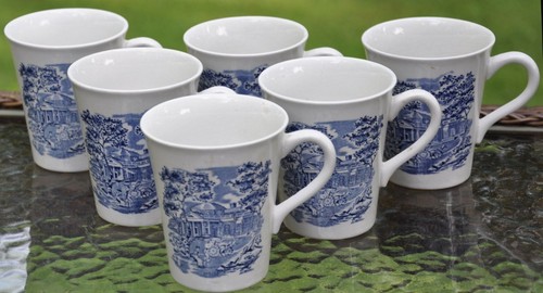Blue Colonial Scene Mugs Set of 6 ENGLAND | eBay