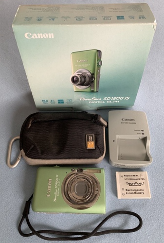 GREEN Canon PowerShot SD1200 IS Digital ELPH Camera + Extras - works ...