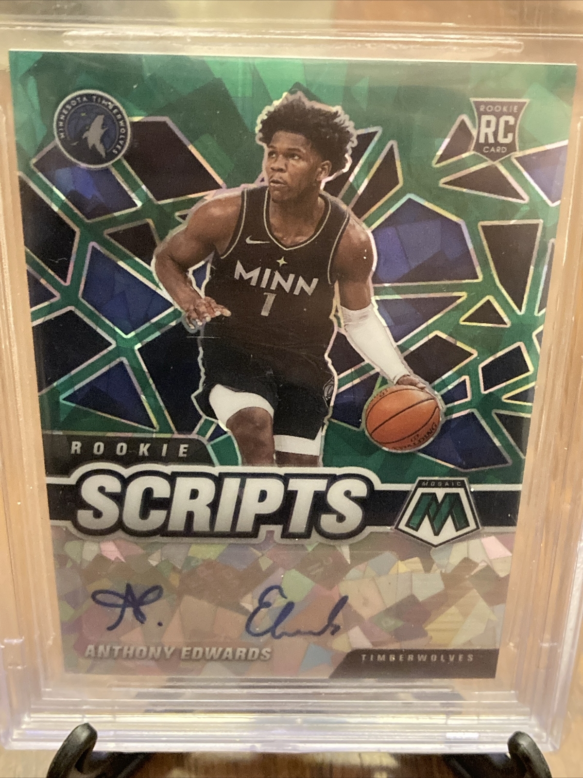 2020 PANINI MOSAIC ROOKIE SCRIPTS Anthony Edwards Green Ice Auto ...