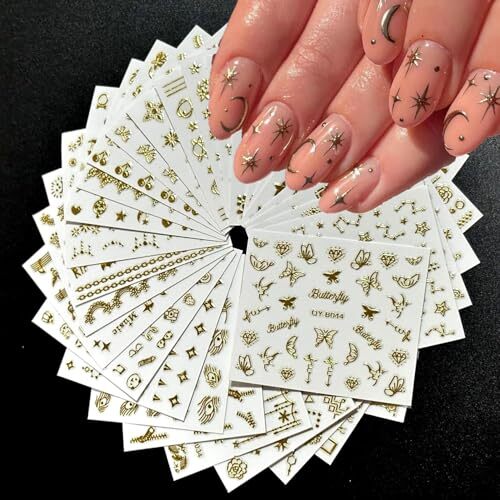 30 Sheets Gold Nail Art Stickers Gold Flower Butterfly Diamonds Nail ...