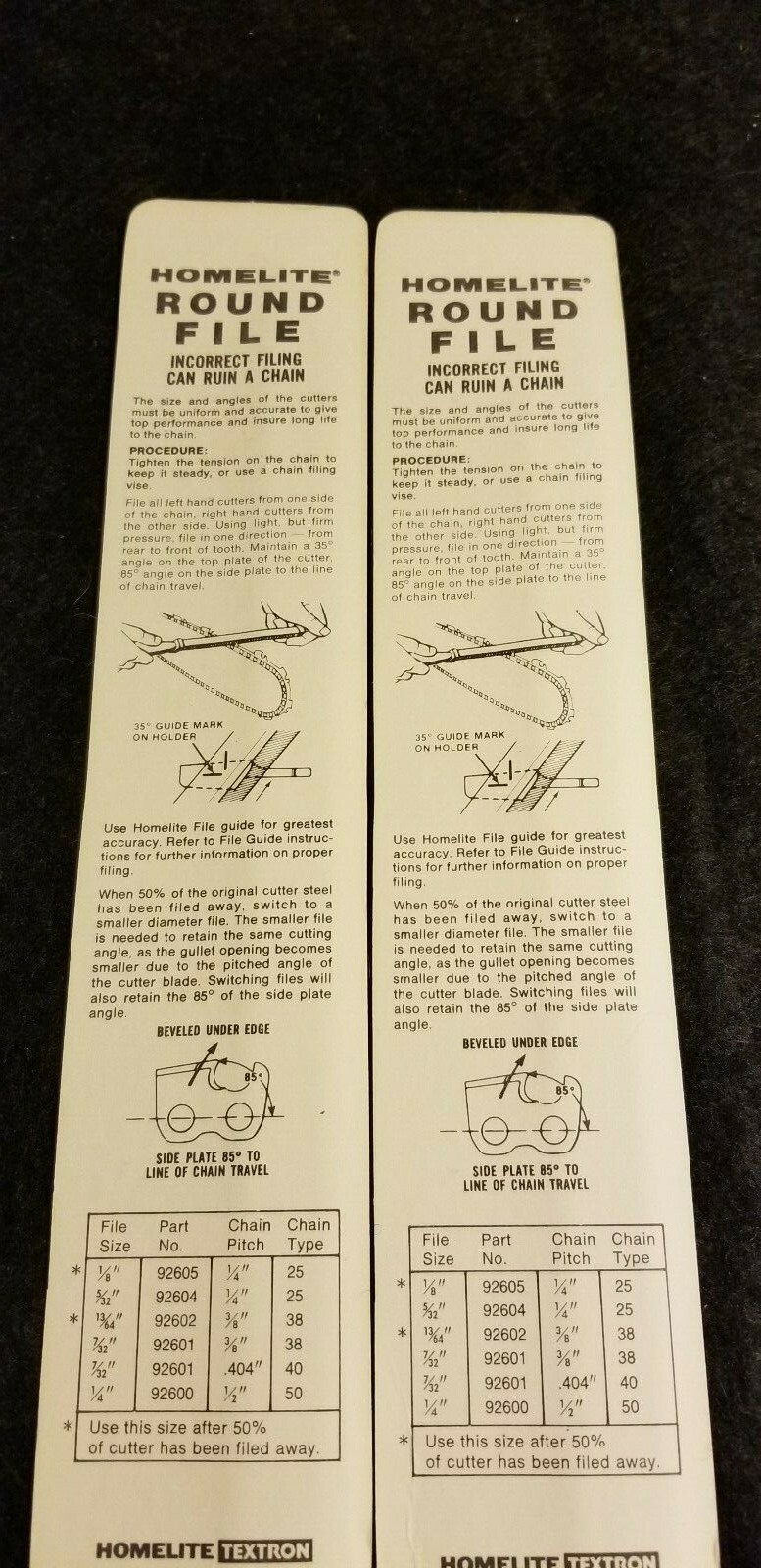 Vintage Homelite Chainsaw, File,, Original Package, (Lot of 2) , 5/32 ...