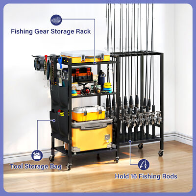 16 Rods Fishing Rod Holder Storage Rack Fishing Gear Equipment Tackle ...