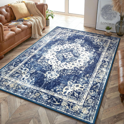 Blue Boho Rug 5X7 Area Rugs for Living Room Vintage Rug Non-Slip ...