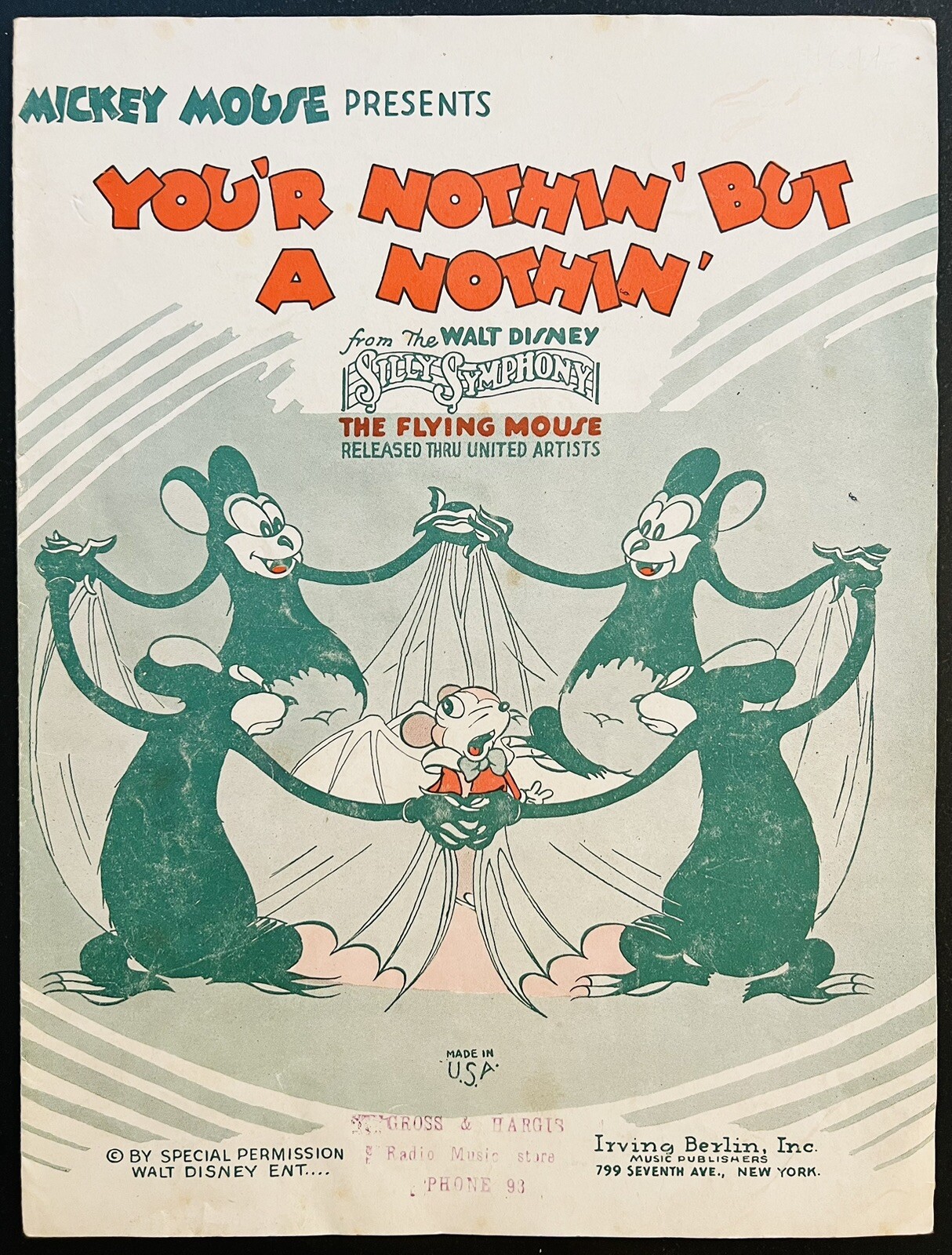 DISNEY CARTOON sheet music YOU'R NOTHIN' BUT A NOTHIN' ~ SILLY SYMPHONY ...