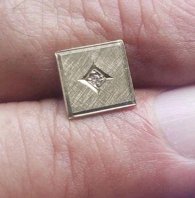 Vintage Solid 14k Yellow Gold Lapel Tie Tack Pin with Diamond Gemstone ...