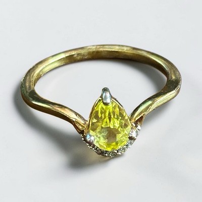 925 Sterling Silver Yellow Gold Overlay Pear Cut Yellow Stone Ring Size ...