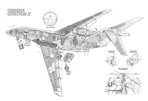 Cessna citation x Cutaway Drawing 24IN X 36IN | eBay