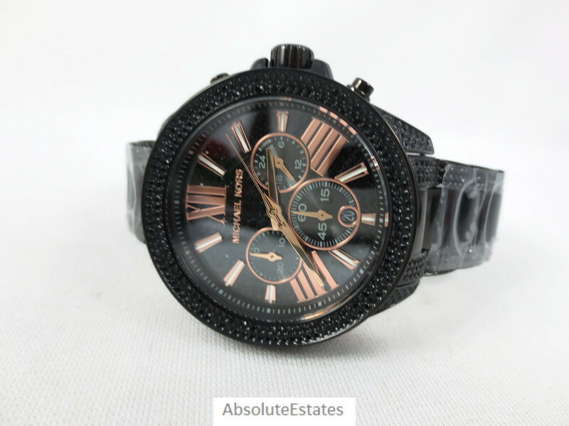 NEW Michael Kors Wren Black Chronograph Crystal Watch Unisex MK6708 NIB ...