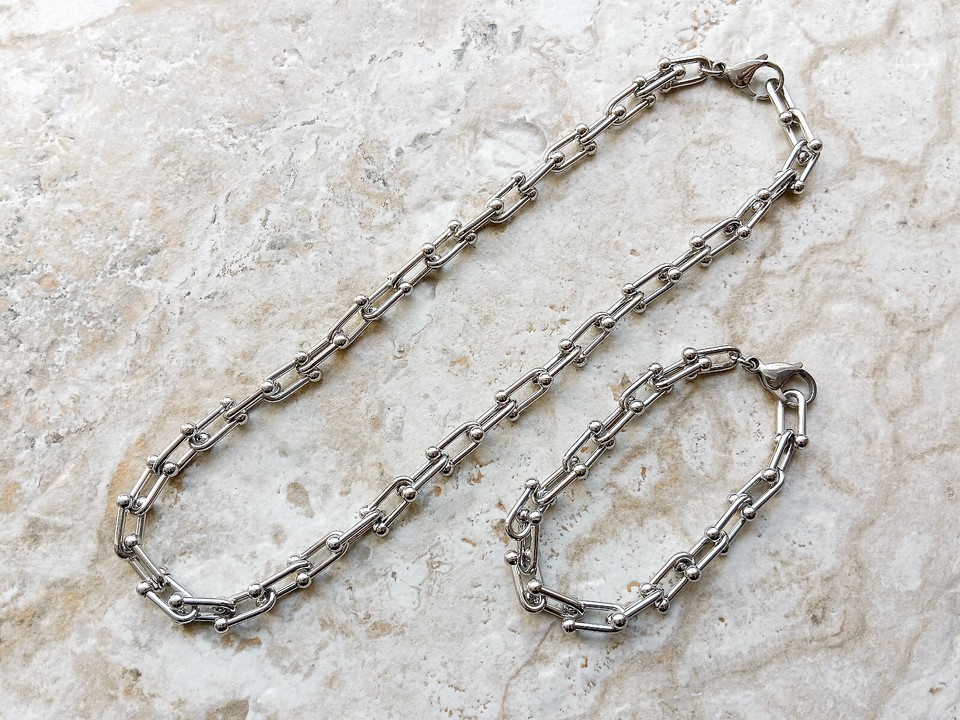 8mm U Shaped Silver Color Shiny Stainless Steel Chain Necklace Bracelet ...