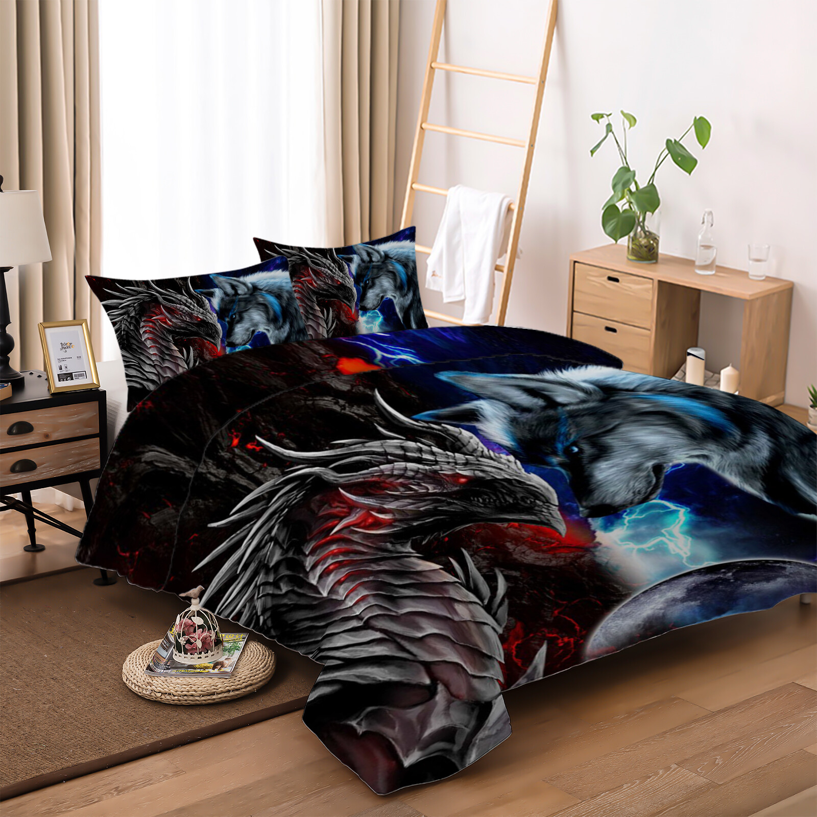 3D Wolf Dragon Doona Duvet Quilt Cover Set Single Double Queen King ...