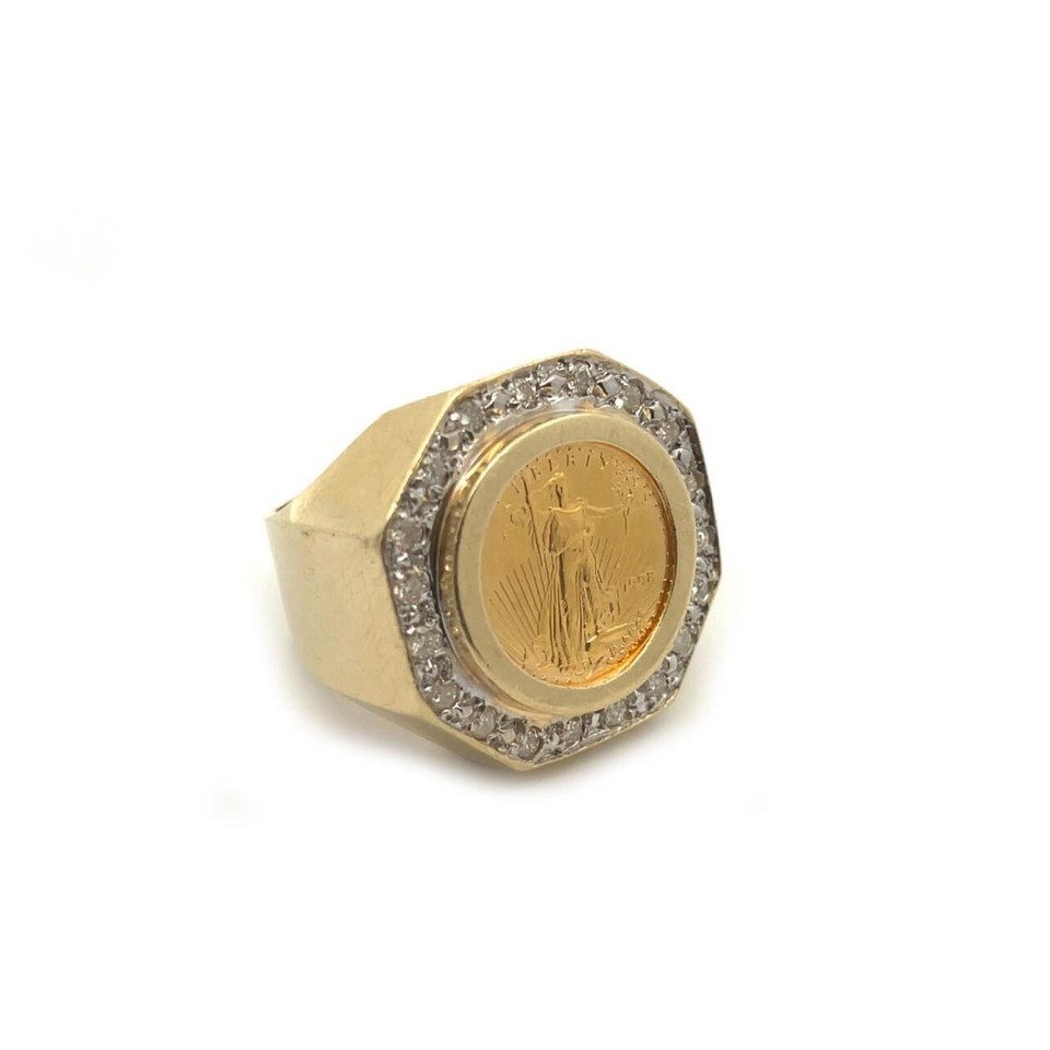 Estate Diamond 22k Liberty Coin 14k Gold Octagon Shape Ring | eBay