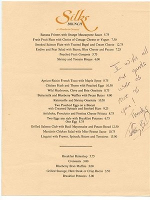 Silks Brunch Menu Mandarin Oriental Hotel San Francisco California ...