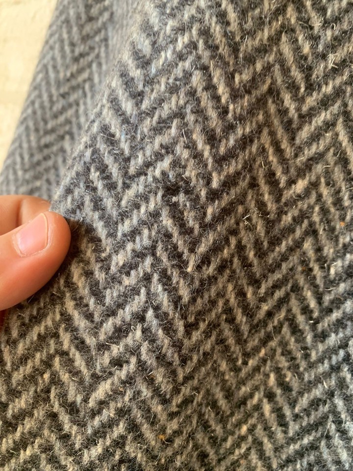 Vintage pure wool handwoven tweed herringbone raglan charcoal over coat ...