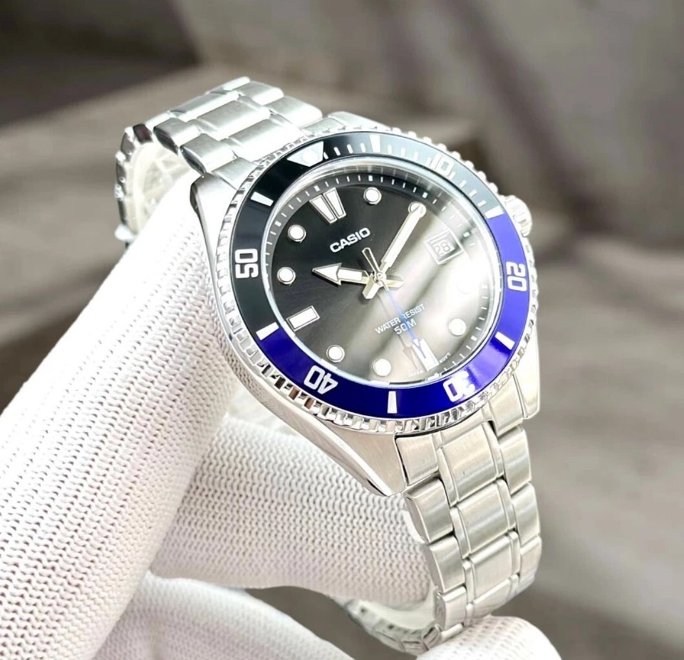 Casio Duro MDV-10D-1A2 Black Blue Bezel Analog Stainless Steel Men ...