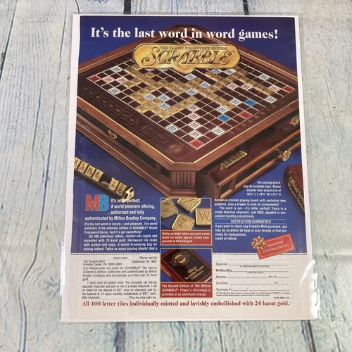 1993 Franklin Mint Scrabble Game Vintage Print Ad/Poster Promo Art ...