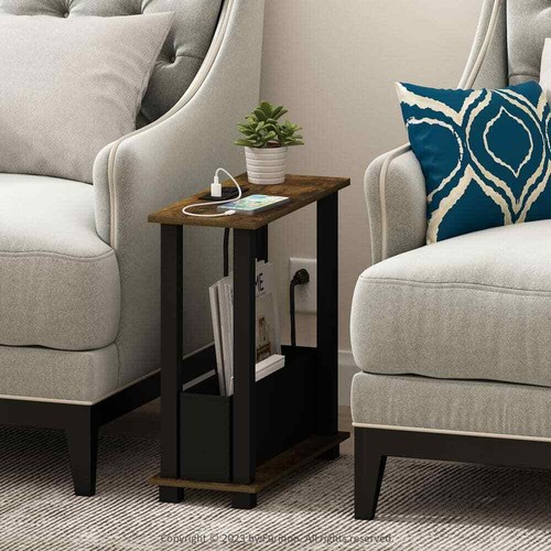 End Table Turn-S-Tube, 18.9 in, Amber Pine/Black/Black, Rectangle Wood, & USB/Ty | eBay