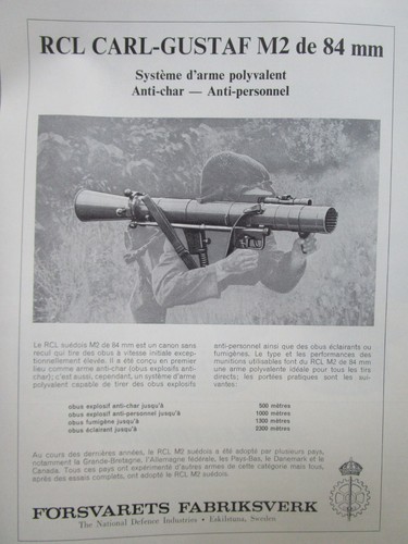 11/1966 PUB FFV SWEDEN RCL CARL GUSTAF M2 84MM ORIGINAL ANTI-TANK ...