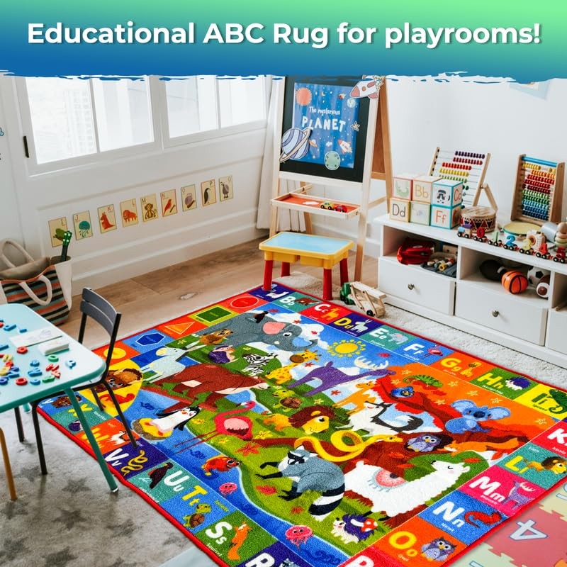 Classroom Rug for Kids - 79x60" ABC Rugs for Playroom - Alphabet ...